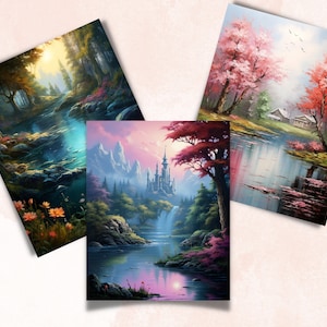 Printable Enchanted Lake Digital Paper, Forest Lake Background ...