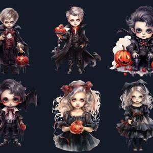 28 PNG Watercolor Little Vampires Clipart, Cute Creepy Halloween ...