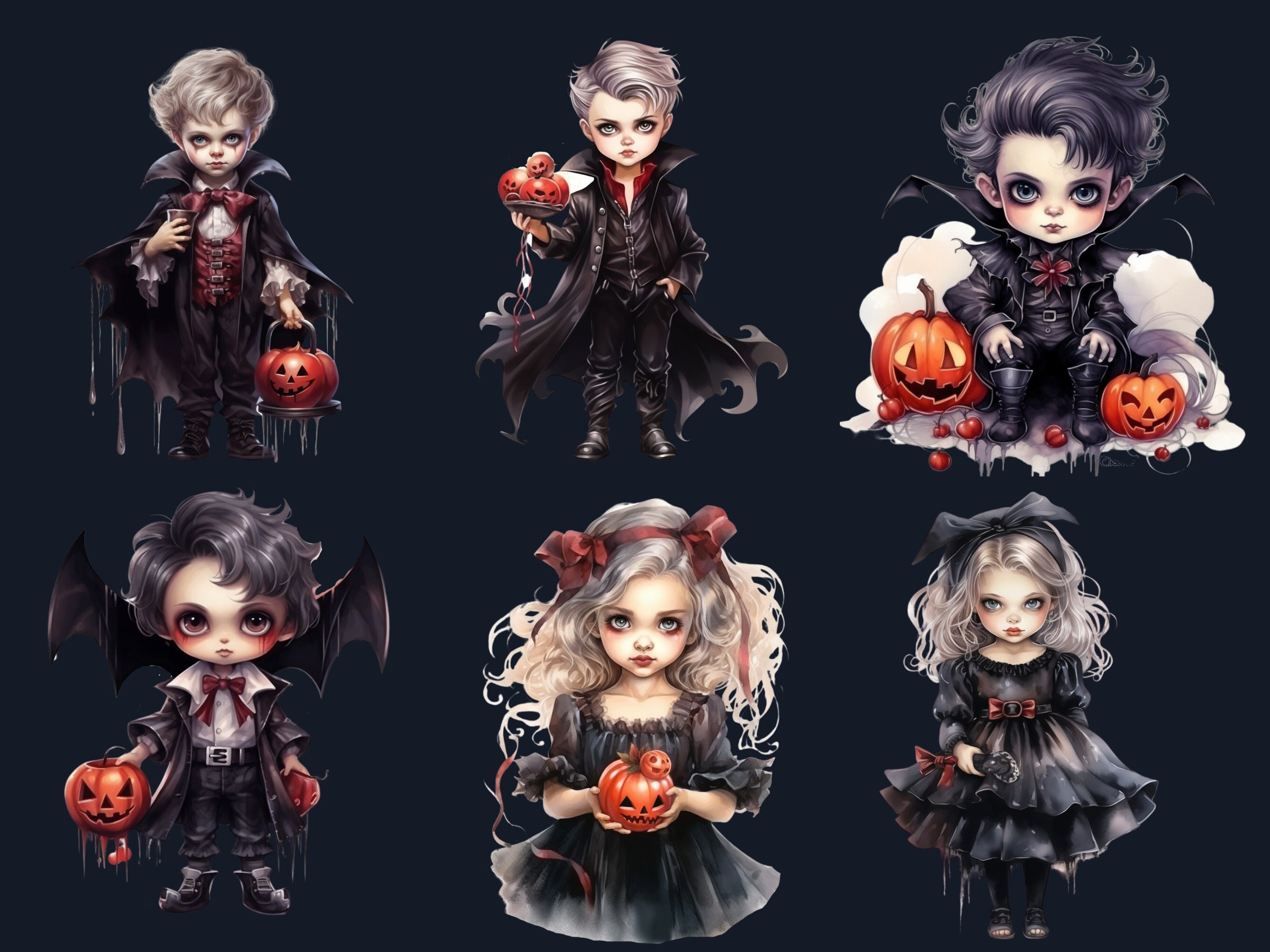 28 PNG Watercolor Little Vampires Clipart, Cute Creepy Halloween ...