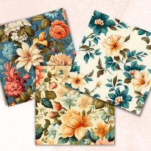 Seamless Vintage Flowers Digital Paper, Vintage Floral Seamless Pattern ...