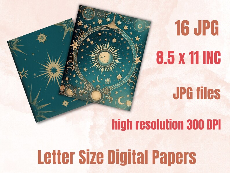 Printable JPG Pages Vintage Celestial Junk Journal Digital Paper Pack ...