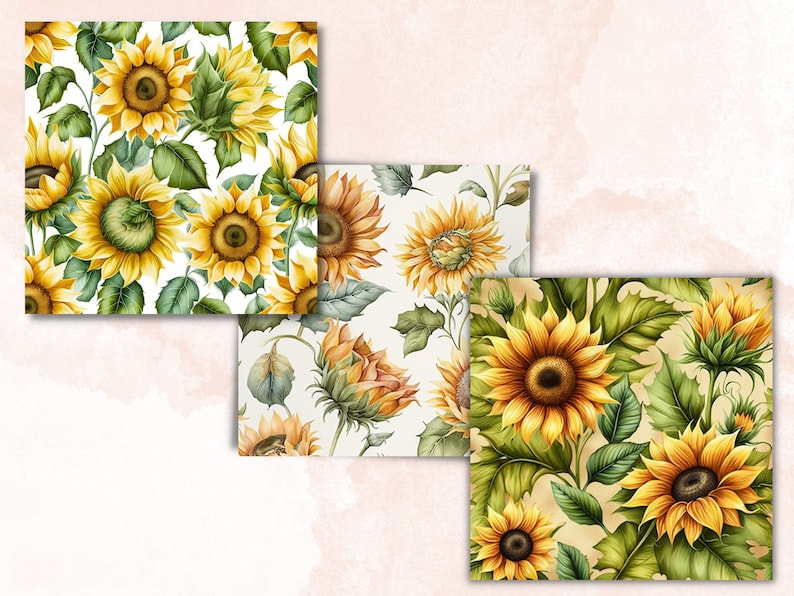 Sunflowers Digital Paper, Spring Sunflower Paper Pack, Vintage Floral ...