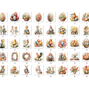 50 PNG Watercolor Vintage Easter Bundle Clipart, Retro Easter Egg ...