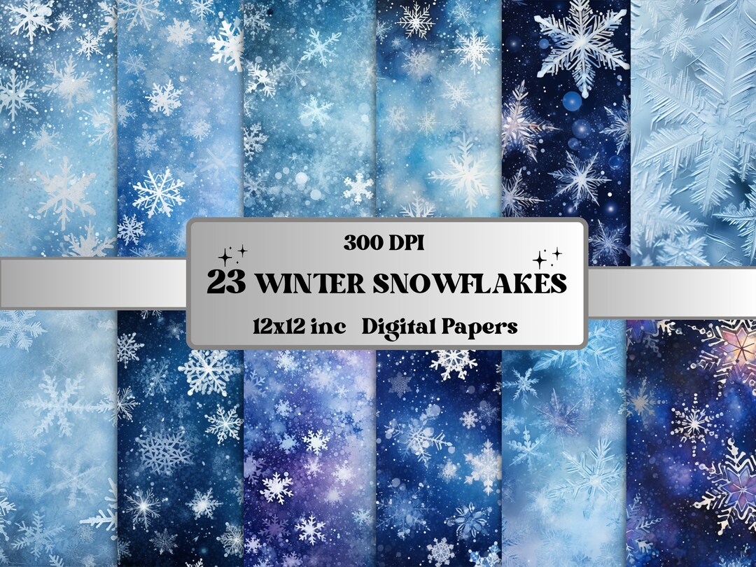 Printable Winter Snowflakes Digital Paper, Freezing Snowfall Ephemera ...