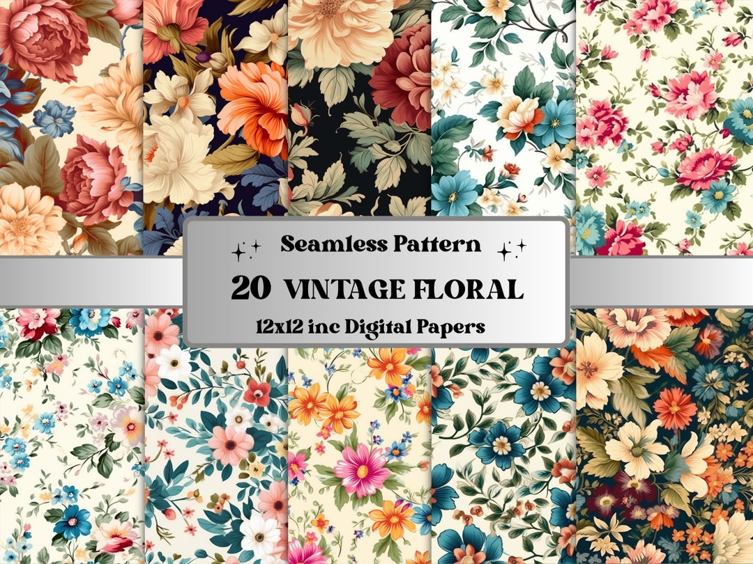Seamless Vintage Flowers Digital Paper, Vintage Floral Seamless Pattern ...