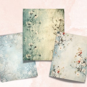 Printable Vintage Winter Floral Digital Paper, Snowy Winter Ephemera ...