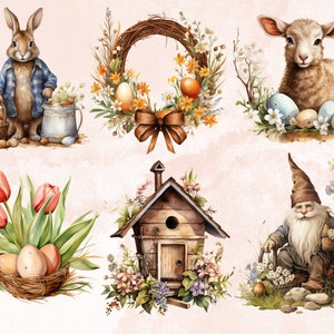 45 PNG Watercolor Rustic Easter Bundle Clipart, Country Easter Egg ...