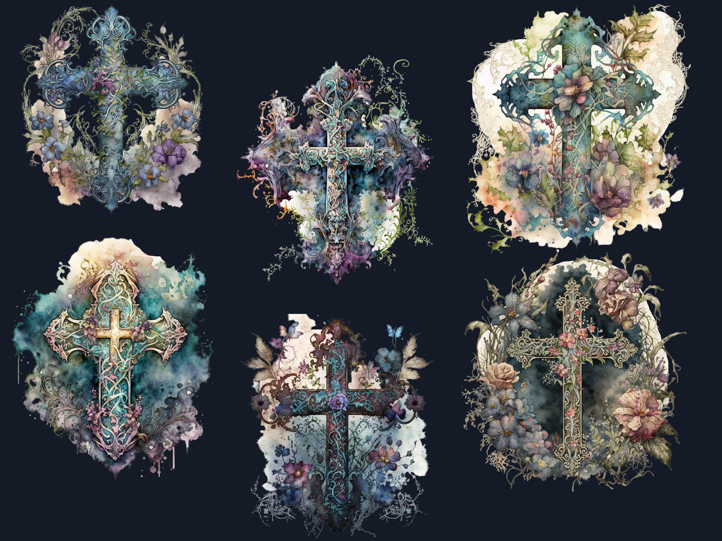 23 PNG Watercolor Fantasy Cross Clipart Floral Cross Clip - Etsy