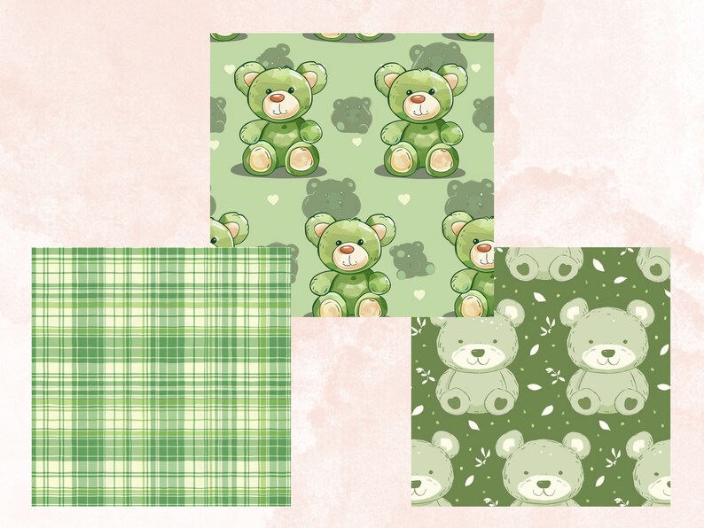 Seamless Green Baby Pattern Paper, Green Baby Nursery Ephemera ...
