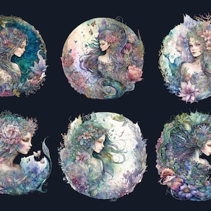 16 PNG Watercolor Elegant Mermaid Clipart, Mermaid Clip Art, Royal ...