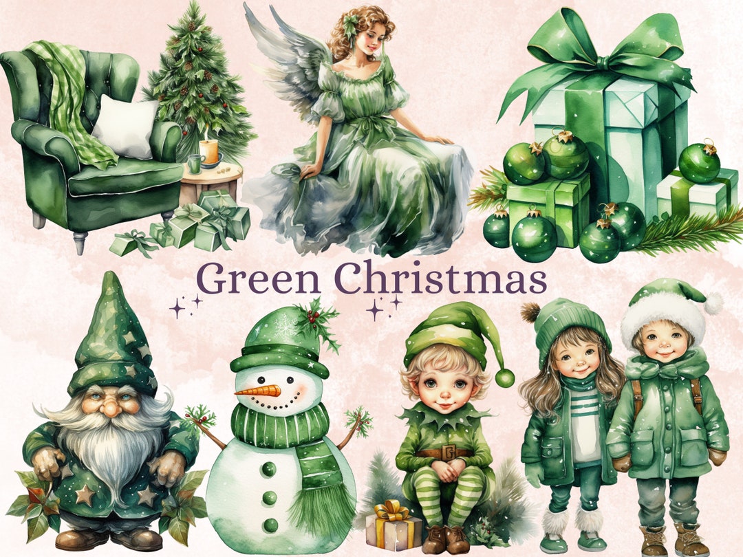 45 PNG Watercolour Green Christmas Clipart, Pastel Christmas Green ...