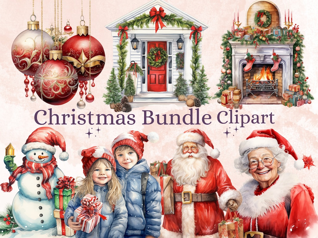 40 PNG Watercolour Christmas Bundle Clipart, Merry Christmas ...