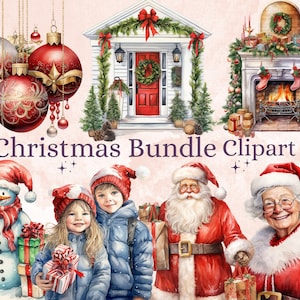 40 PNG Watercolour Christmas Bundle Clipart, Merry Christmas ...