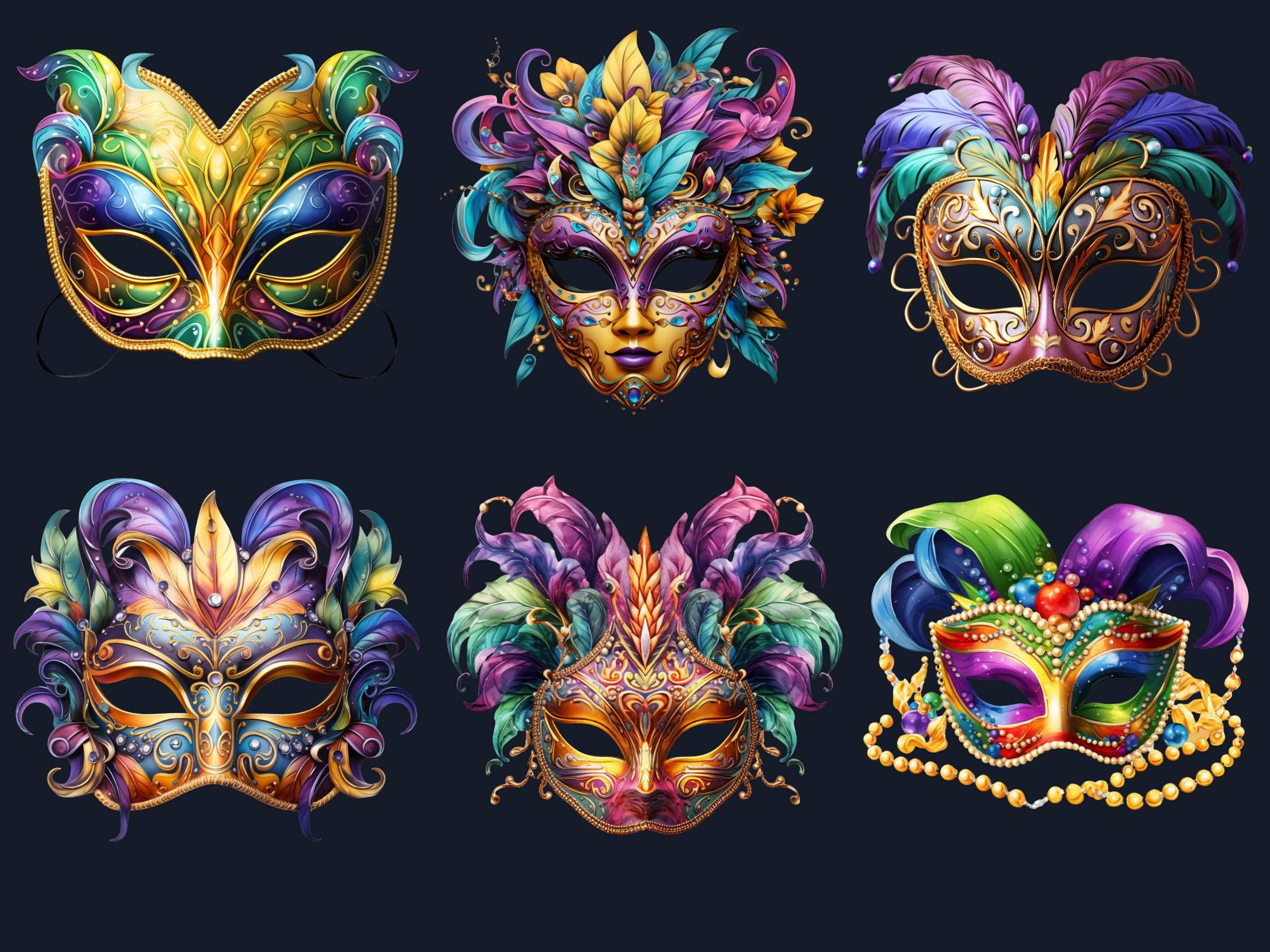 50 PNG Watercolour Mardi Gras Mask Clipart, Masquerade Illustration ...
