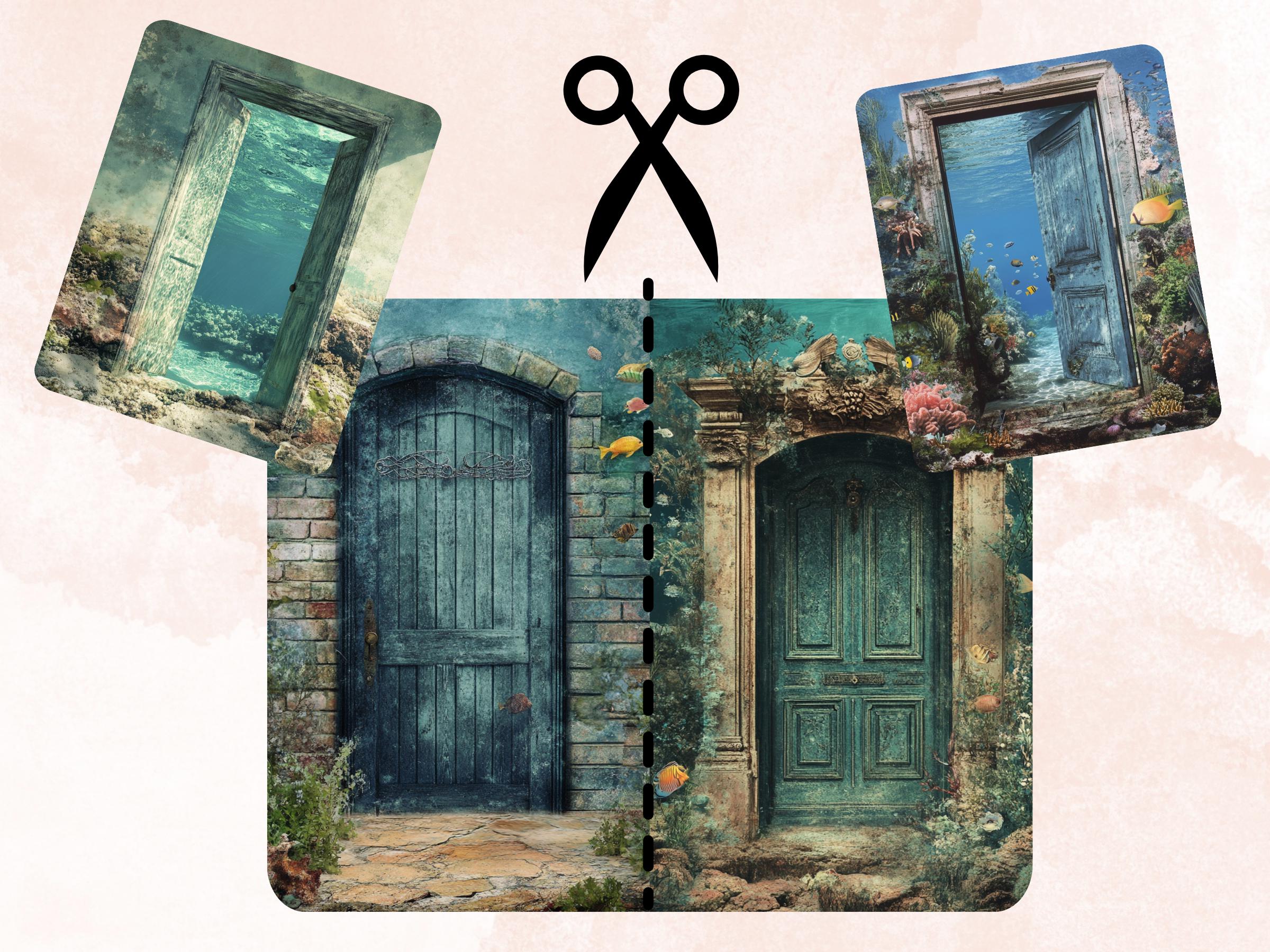 Underwater Door Collage Paper, Under the Sea Mixed Media Sheet, Whimsy ...