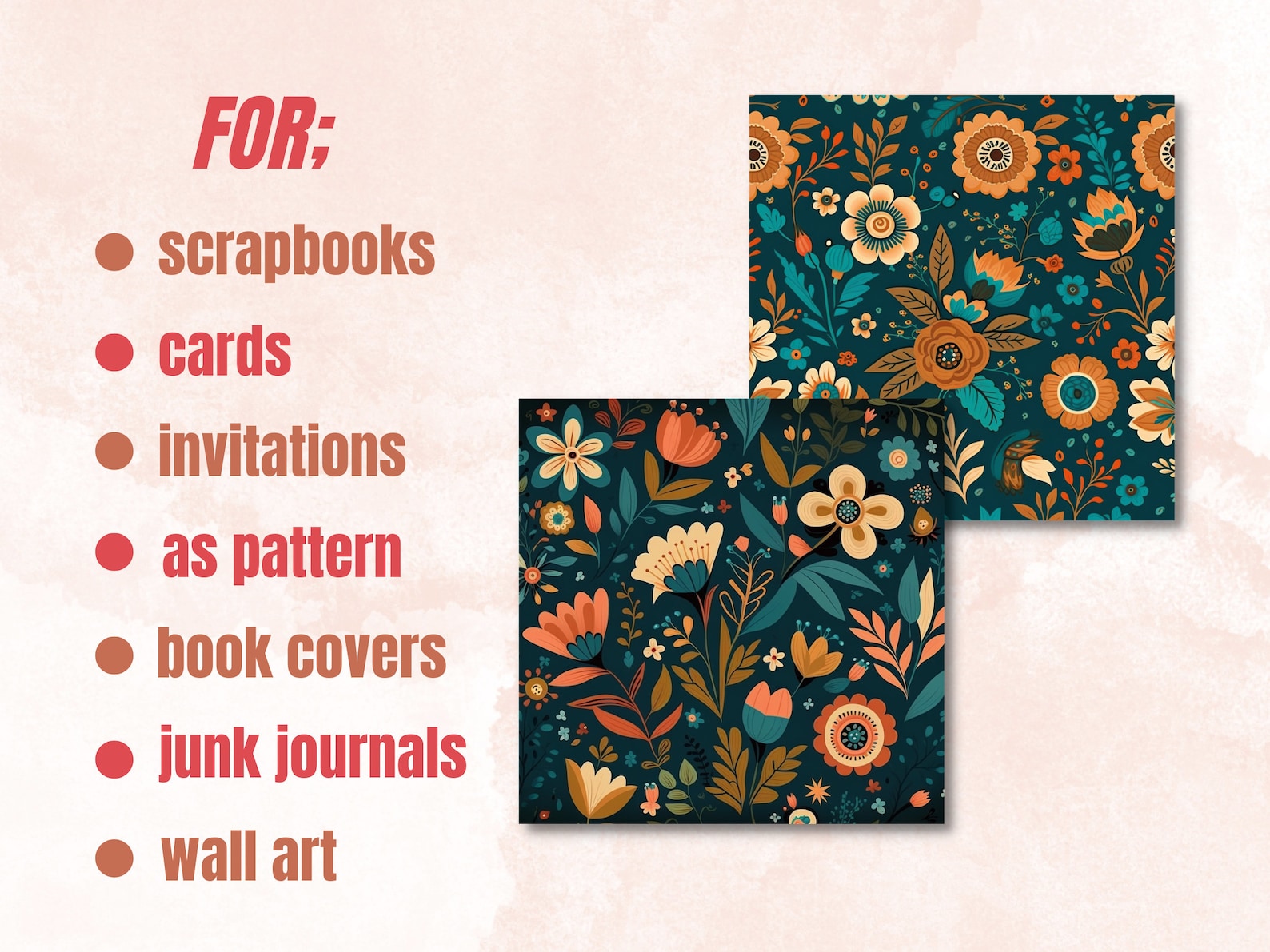 Boho Floral Digital Paper, Boho Flowers Paper Pack, Floral Journal and ...