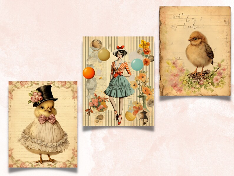 Printable Vintage Easter Digital Paper, Retro Spring Ephemera Collage ...