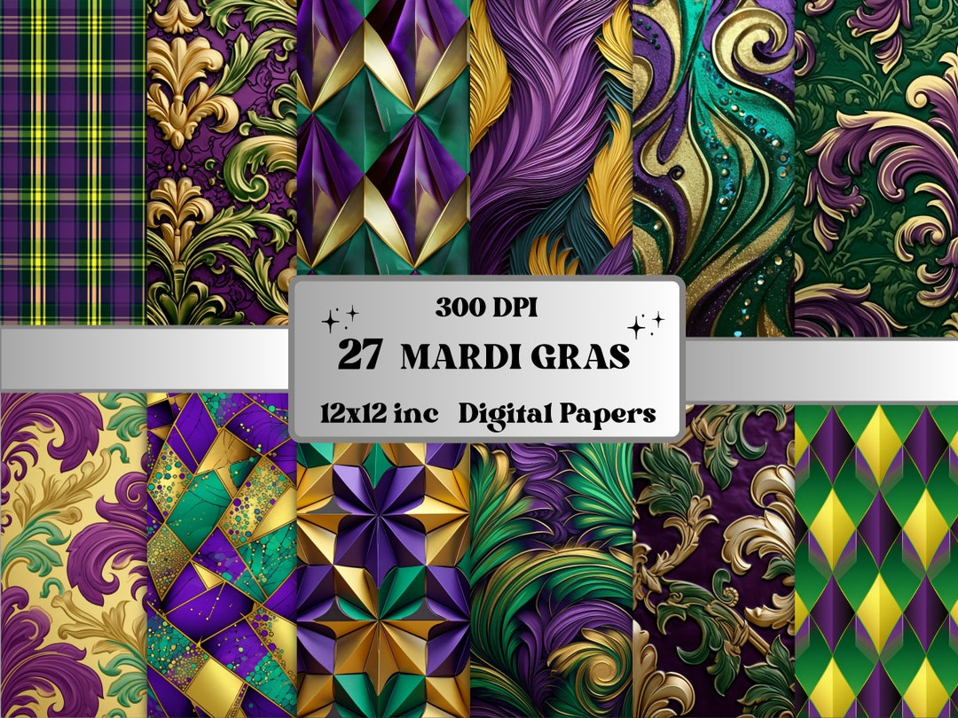 Printable Mardi Gras Digital Paper, Mardi Gras Shrove Ephemera, Fat ...