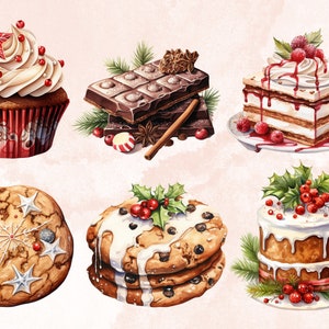 40 PNG Watercolor Christmas Dessert Clipart, Christmas Sweets Clip Art ...