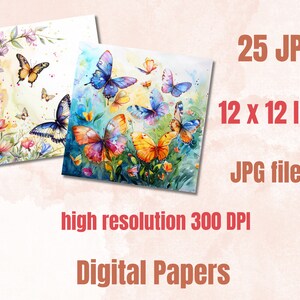 Watercolor Spring Butterflies Digital Paper, Floral Butterfly Junk ...