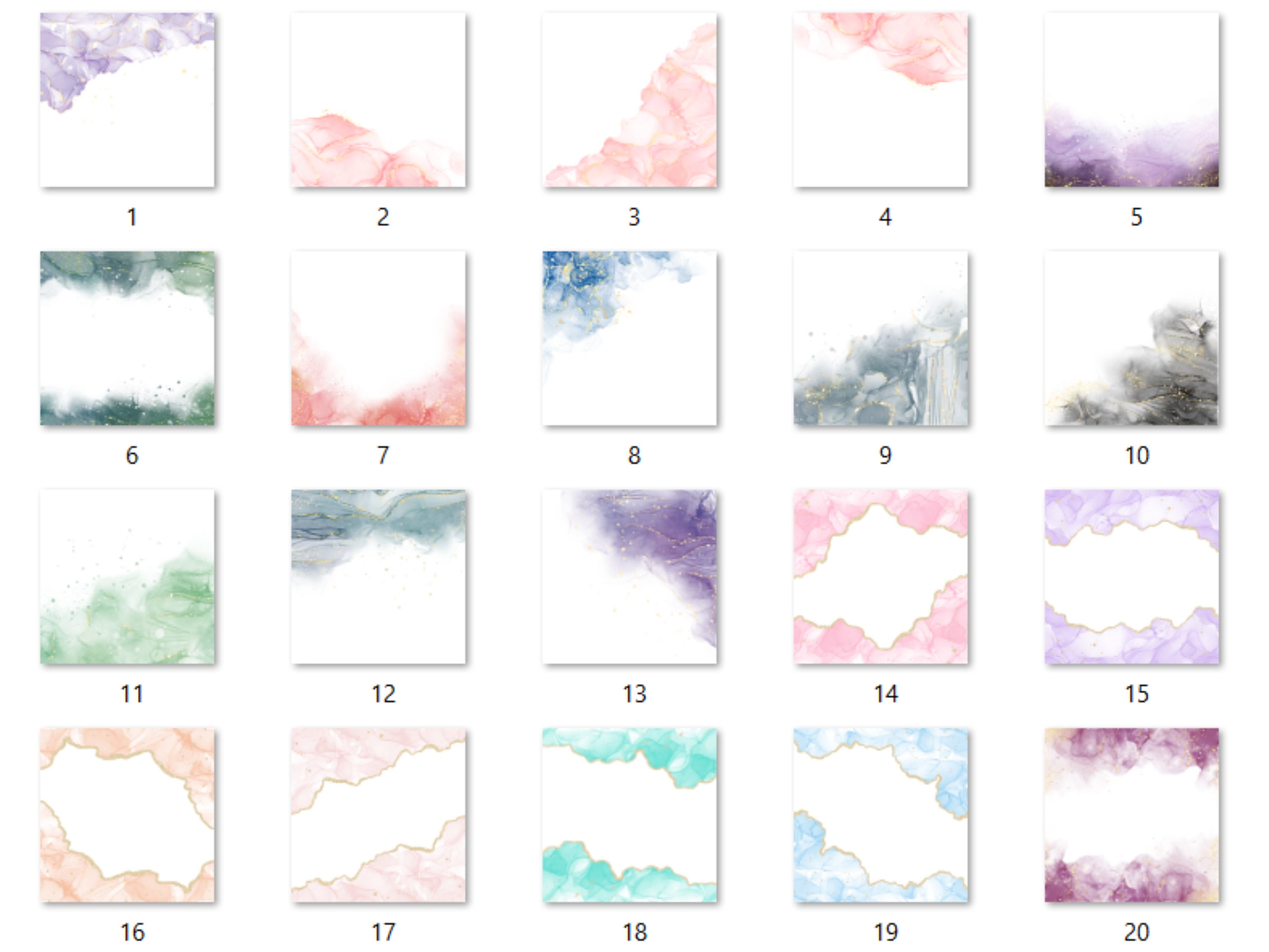 20 PNG Alcohol Ink Clipart Borders, Watercolor Clip Art Border, Rainbow ...