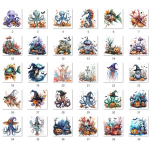 40 PNG Watercolor Underwater Halloween Clipart, Fantasy Halloween ...