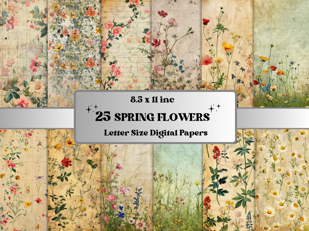 Printable Spring Flowers Digital Paper, Floral Garden Collage, Spring ...