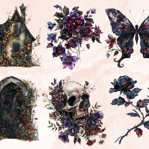 45 PNG Watercolor Gothic Spring Clipart, Creepy Spring Illustrations ...