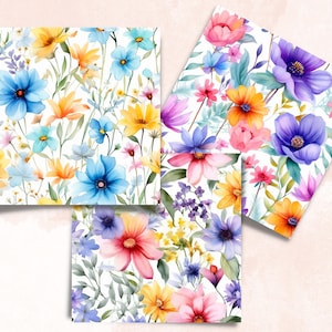 Watercolor Spring Floral Digital Paper, Flowers Seamless Pattern ...