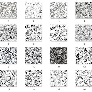 Seamless Watercolour Black and White Leaves Digital Paper, Minimalist ...