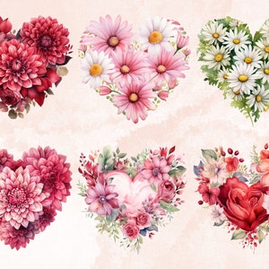 40 PNG Watercolor Valentine's Day Hearts Clipart, Floral Valentines Day ...
