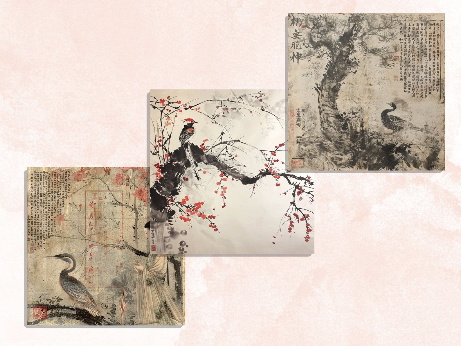 Vintage Chinese Paper, Distressed Chinese Background Collage, Asian ...