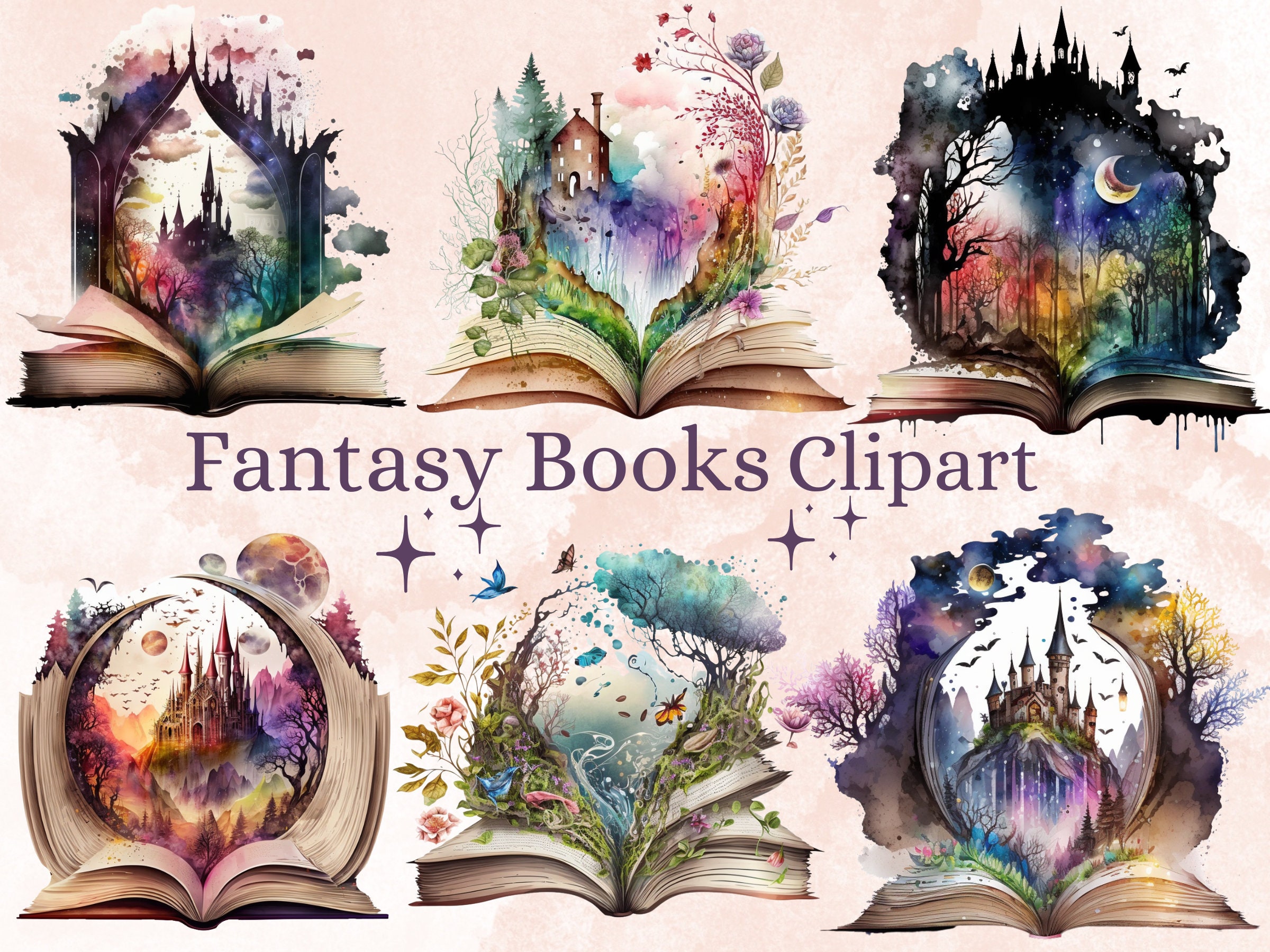 Buy 18 Png Watercolor Fantasy Books Clipart Open Book Clip Art Online