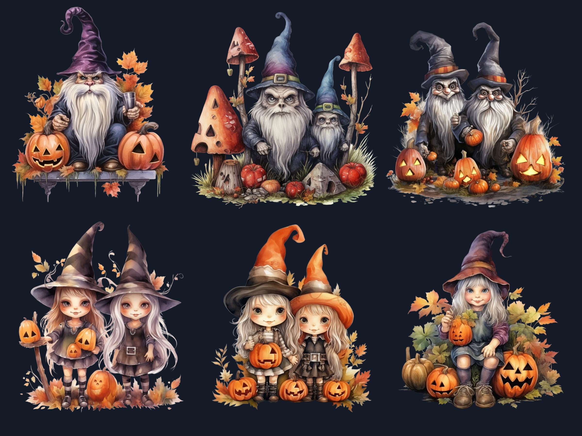 50 PNG Watercolor Halloween Gnomes Clipart, Cute Halloween ...
