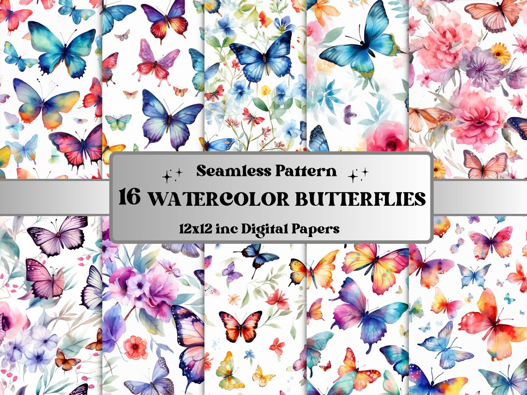 Seamless Watercolour Butterflies Digital Paper, Butterfly Blooms ...