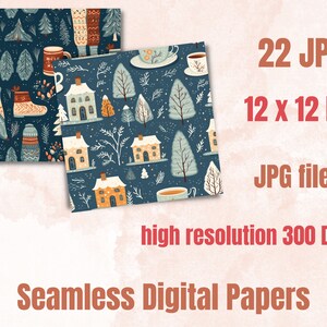 Seamless Cozy Winter Digital Paper Pack, Snowy Holiday Repeating ...