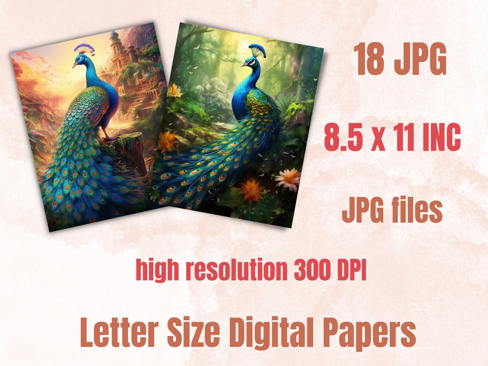 Printable Fantasy Peacock Digital Paper, Peacock Feathers Background ...