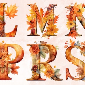 25 PNG Watercolor Fall Alphabet Clipart, Floral Autumn Letters ...