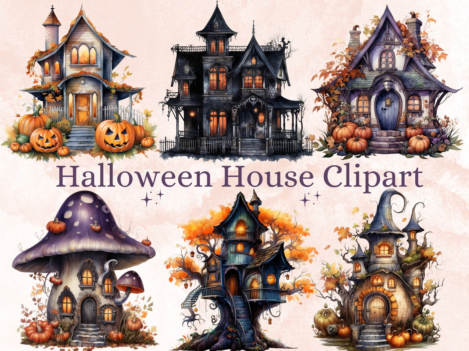 40 PNG Watercolor Halloween House Clipart, Haunted Mansion ...
