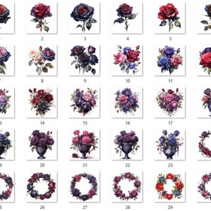 30 PNG Watercolor Gothic Roses Clipart Bundle, Dark Fantasy Roses PNG ...