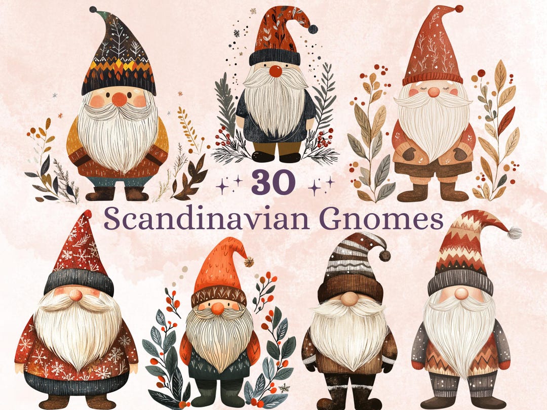 30 PNG Scandinavian Christmas Gnome Clipart, Christmas Gnome Folk Art ...