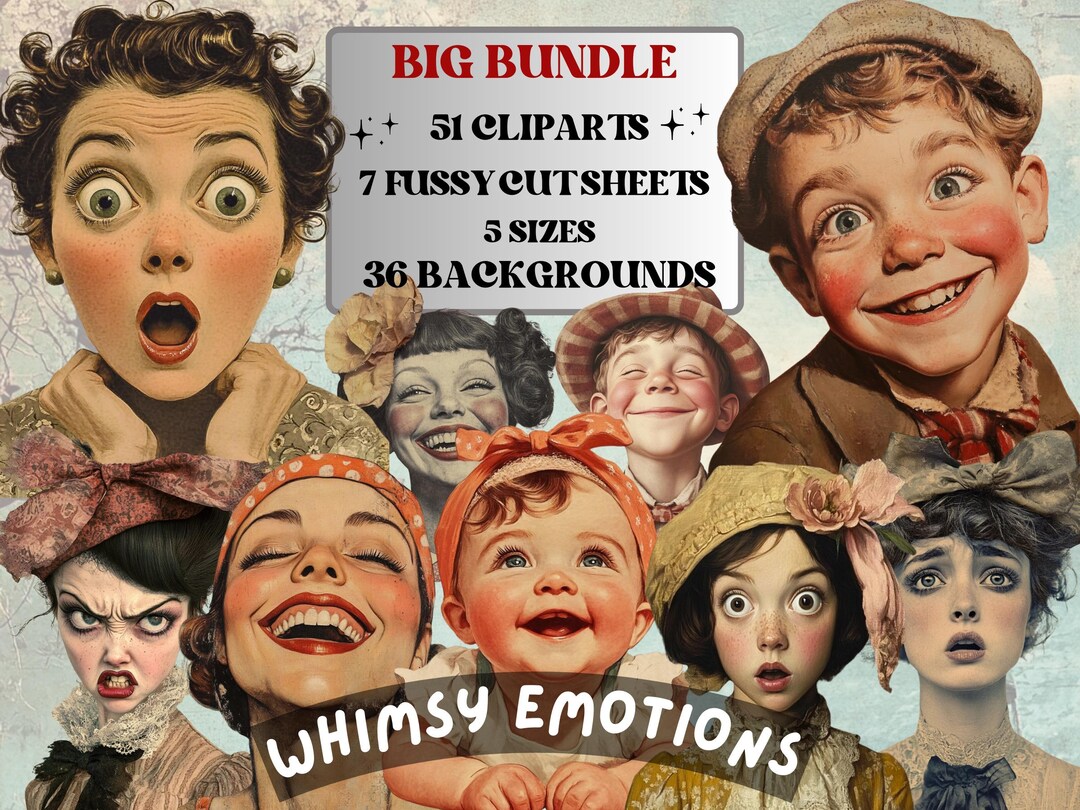 Whimsy Emotions Collage Elements, Surreal People Feelings Fussy Cut ...