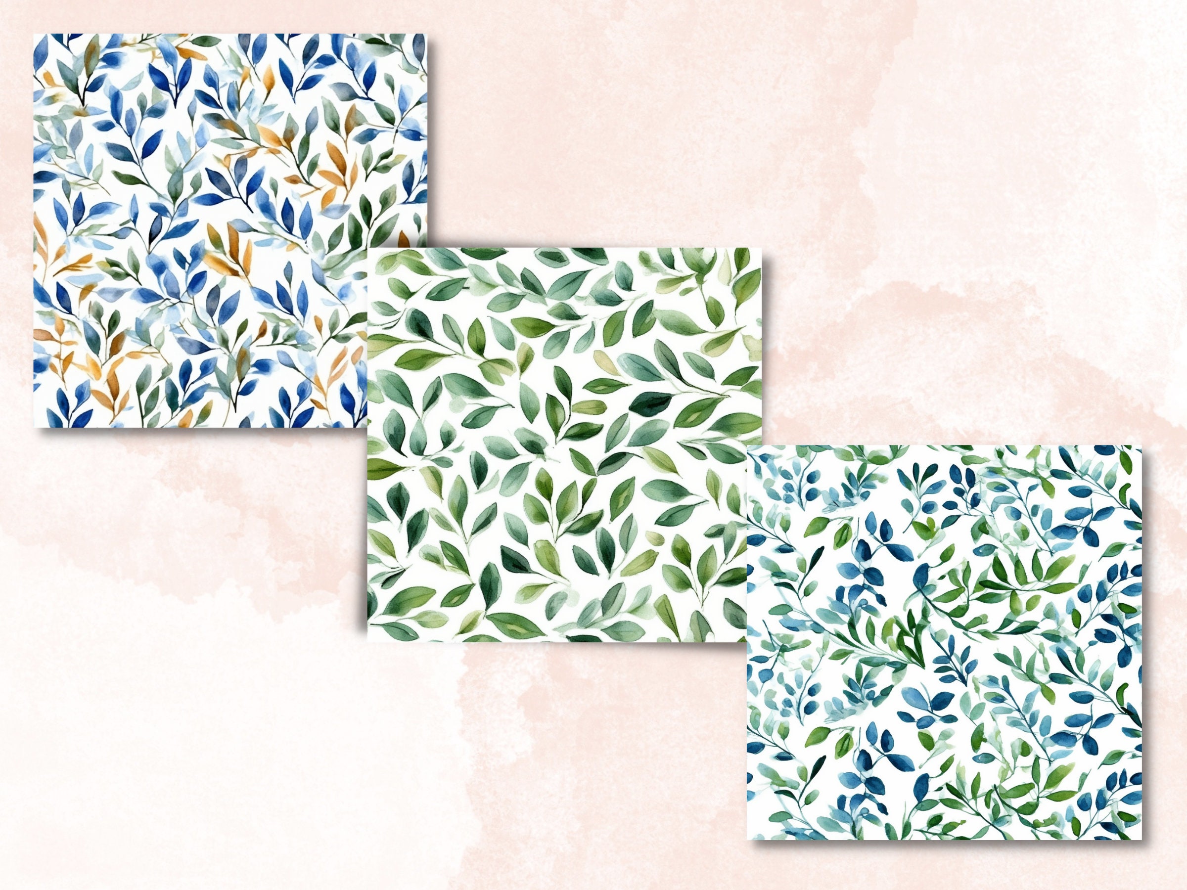 Seamless Watercolor Gentle Leaves Digital Paper, Eucalyptus Greenery ...