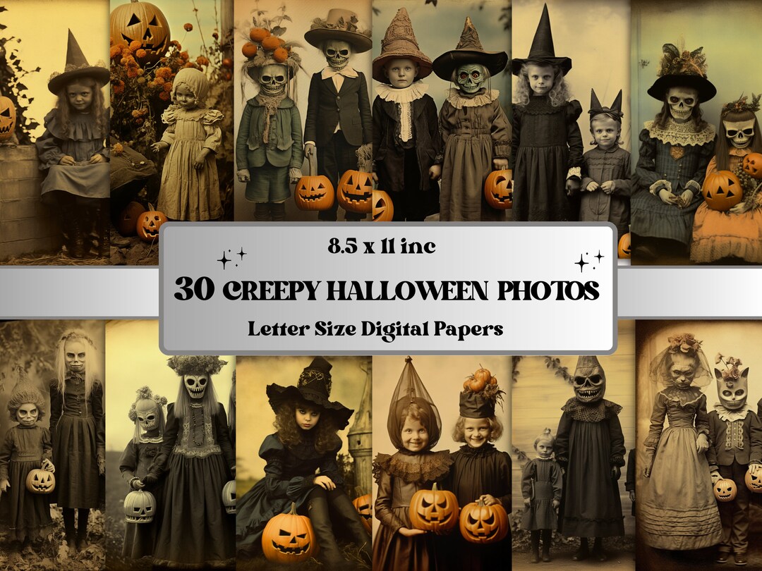 Printable Creepy Halloween Photos Digital Paper, Vintage Old Pictures ...
