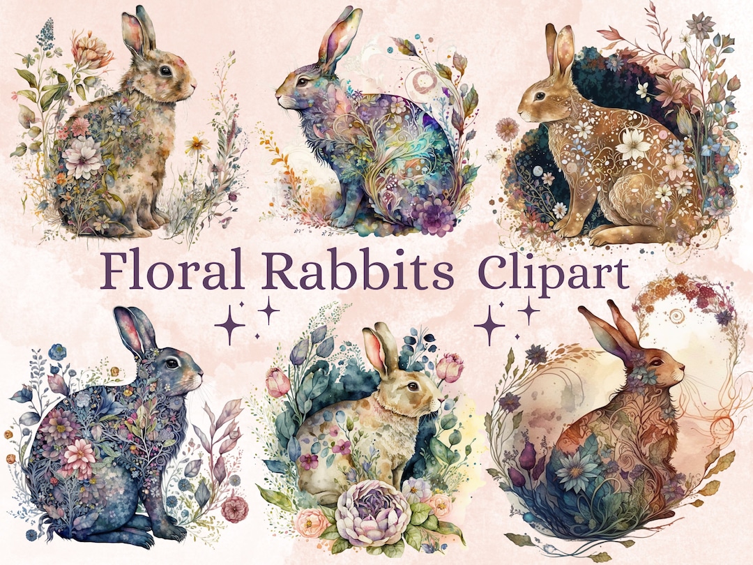 19 PNG Watercolor Floral Rabbits Clipart, Rabbit Clip Art Watercolour ...