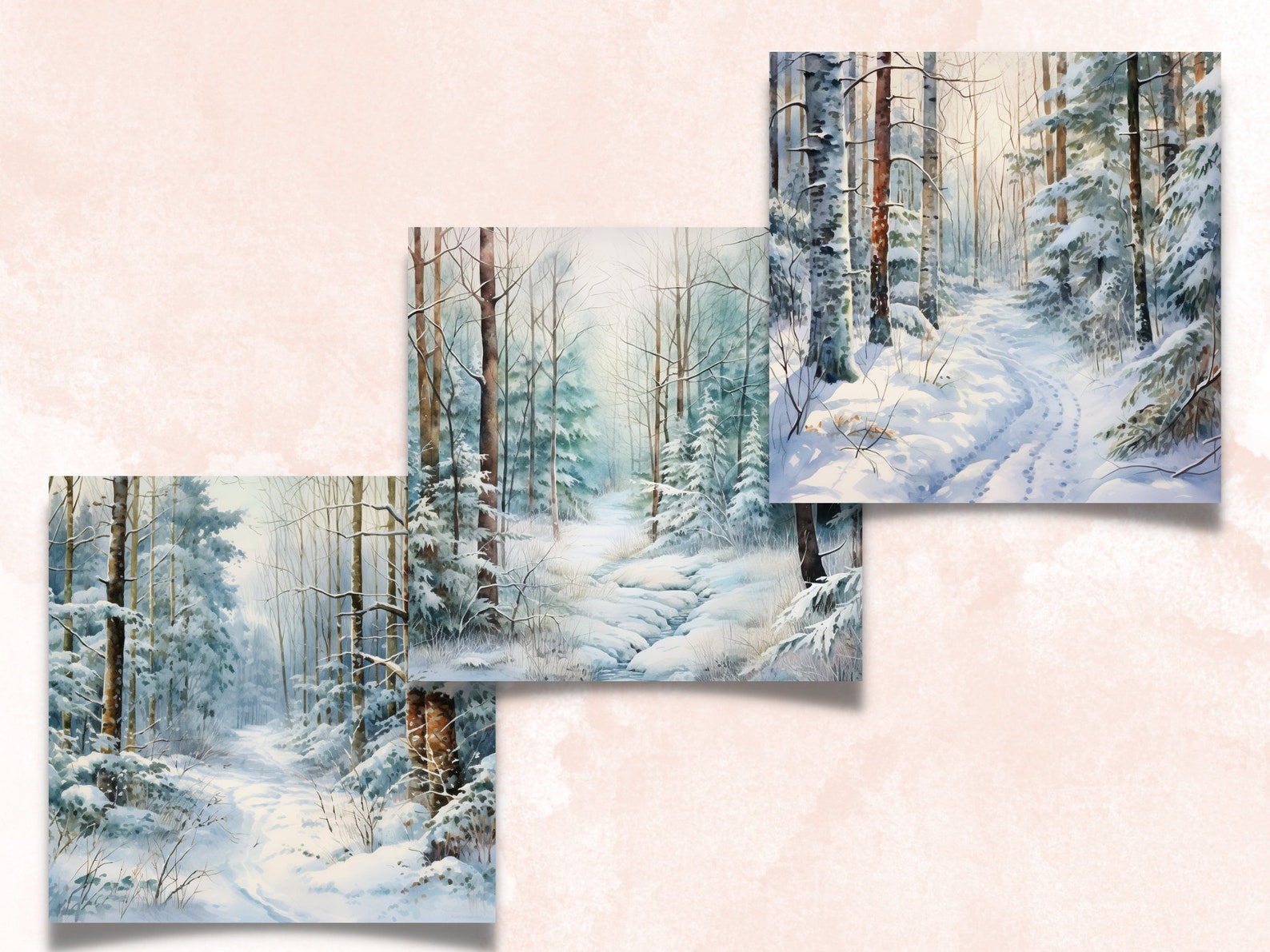 Printable Winter Woodland Landscape Digital Paper, Winter Wonderland ...