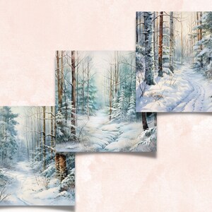 Printable Winter Woodland Landscape Digital Paper, Winter Wonderland ...