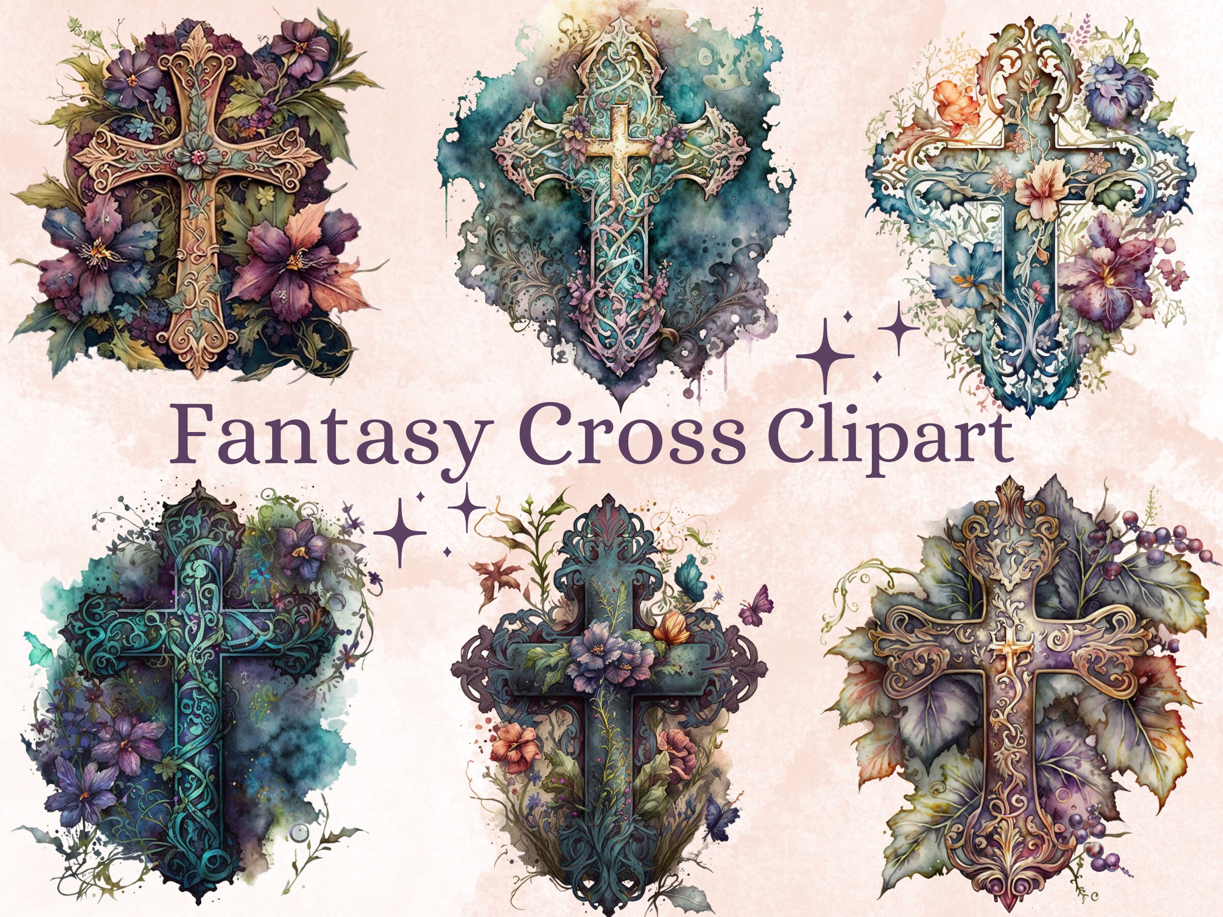 23 PNG Watercolor Fantasy Cross Clipart Floral Cross Clip - Etsy