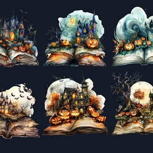 25 PNG Watercolor Fantasy Halloween Books Clipart, Open Book Clip Art ...