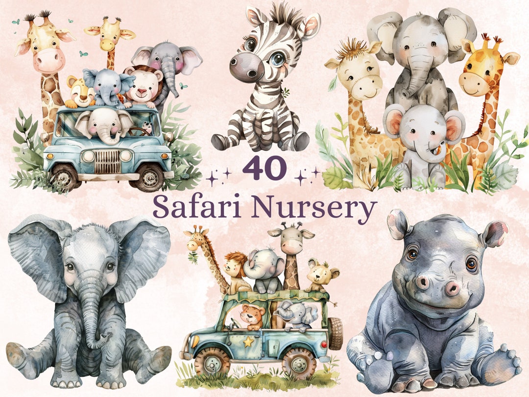 40 PNG Watercolor Safari Nursery Clipart, Newborn Baby Shower ...